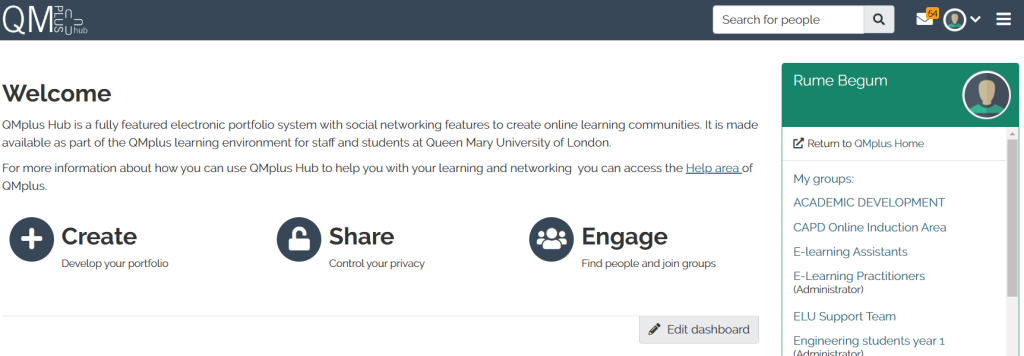 Getting Started with QMplus Hub (Mahara) | MyQMUL